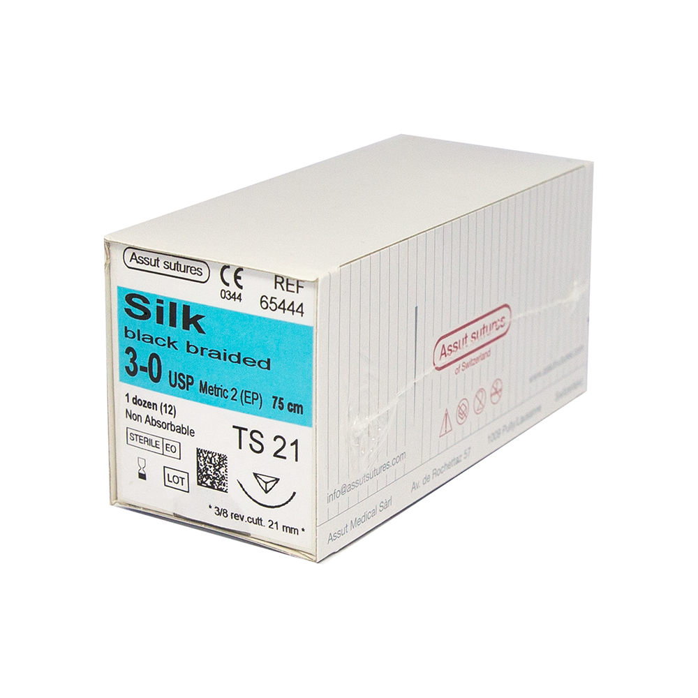 Assut Silk Sutures Black 3-0 21mm 3/8 RC 75cm (12) – MDS International